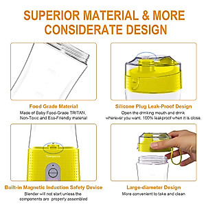 Portable Blender, Personal USB Rechargeable Juice Cup for Smoothie and Protein Shakes Mini Handheld Fruit Mixer 13Oz Bottle for Travel Gym Home Office Sports Outdoors Yellow