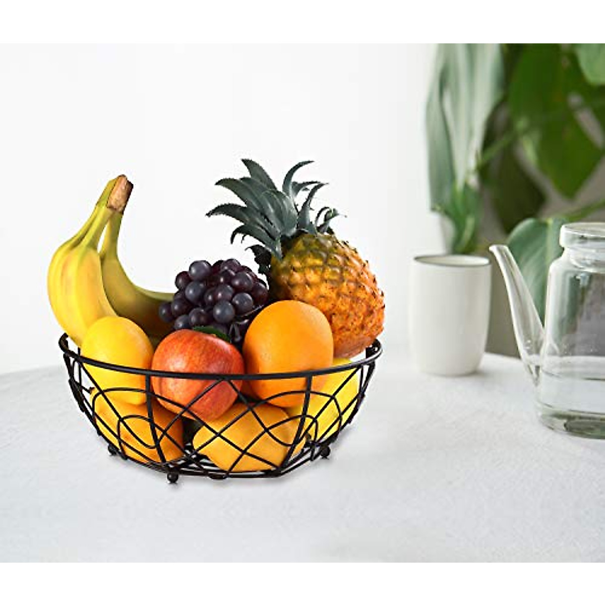 Buruis Fruit Basket Bowl with Banana Hanger, Modern Bird Design Fruit Container, Creative Tabletop Fruit Basket for Kitchen Countertop Dining Room, Decorative Display Stand (Black)