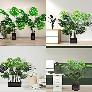 REGIS Artificial Monstera Deliciosa Plant, 4ft Tall Fake Tropical Palm Tree ，8 Pcs Different Turtle Leaves, (2 Pack)
