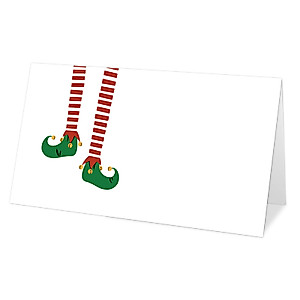 Whaline 100Pcs Christmas Place Cards 2 x 3.5 Inch Elf Legs Tent Name Cards Blank Seat Assignment Label Cards for Xmas Party Table Setting Supplies