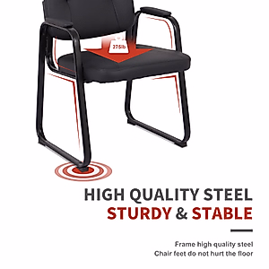 CLATINA Waiting Room Guest Chair Leather Reception Chairs with Bonded Leather Padded Arm Rest Upholstered Fabric Seat Sled Base for Conference Reception Office Home Side Desk Chair Black (1 Pack)
