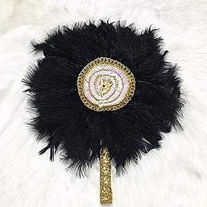 Handmade Custom African Bride Wedding Fan with Sequins Stones Nigerian Wedding Feather Fan for Photo Props Party Wedding Favors