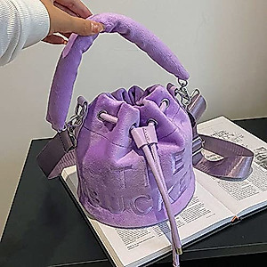 AyTotoro Bucket Bag for Women, Fashion Shoulder Satchel Bag Purse Soft Plush Bucket Bag Crossbody Drawstring Handbag Hobo Bag (Purple)