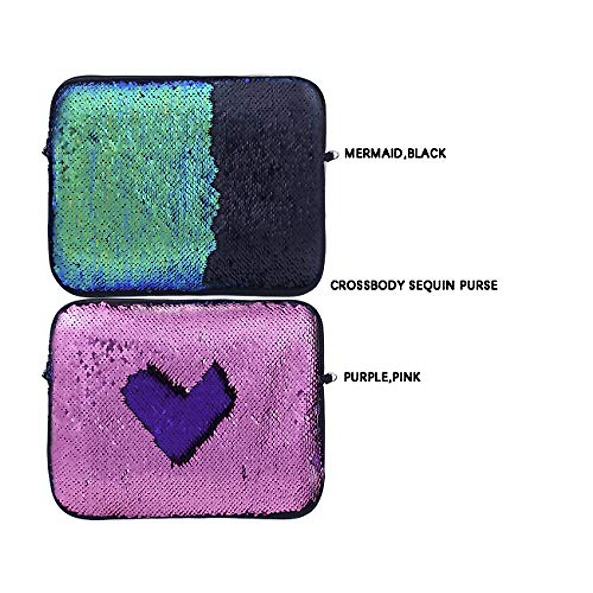 Set of 4 Sequin Clutch for Women Mermaid Flip Purse for Girls Neoprene Crossbody Purse with Detachable Strap Clutch Purses - FUNLAVIE