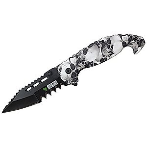 Wartech YC-S-7016-SGY Assisted Open Rescue Folding Pocket Knife with Grey Skull Handle, 8.5"