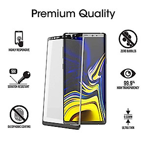 amFilm Screen Protector for Samsung Galaxy Note 9, Full Screen Coverage Screen Protector, 3D Curved Tempered Glass, Dot Matrix with Easy Installation Tray (Black), 2 Pack