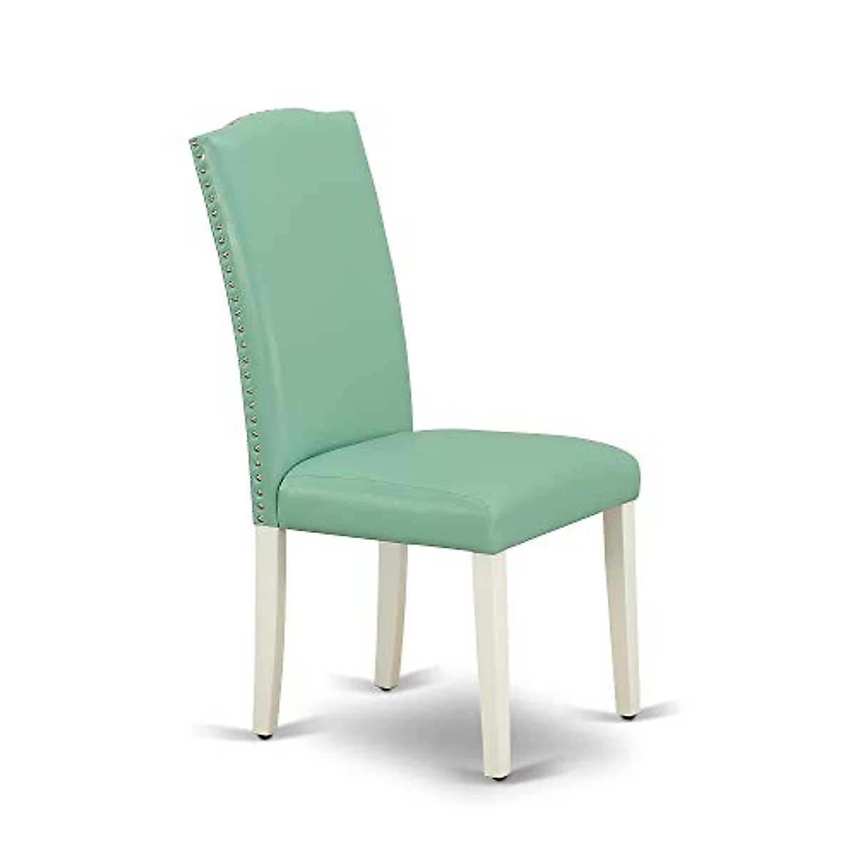 East West Furniture SUEN5-LWH-57 5 Piece Dining Room Table Set Includes a Round Dining Table with Dropleaf & Shelves and 4 Pond Faux Leather Upholstered Chairs, 42x42 Inch, Linen White