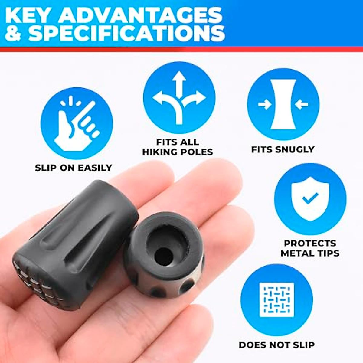 6Pcs Hiking Walking Stick Tips - Rubber Tips for Hiking Poles Hiking Accessories Collapsible Walking Stick Tips Rubber Tips for Canes - Hiking Pole Tips Rubber Tips for Walkers