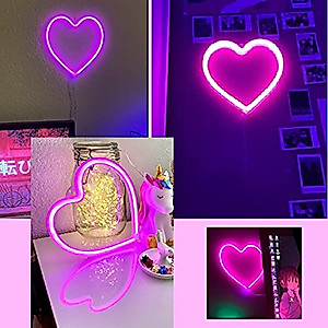 Pink Heart Neon Sign, LED Light Battery Operated or USB Powered Decorations Lamp, Table and Wall Decoration Light for Mothers Day Gift, Girl's Room Wedding Valentines Day Party Birthday Home Décor