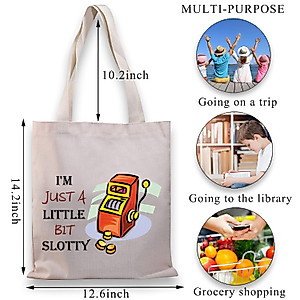 BDPWSS Funny Gambling Tote Bag Casino Lover Gift I'm Just a Little Bit Slotty Slot Machine Zipper Pouch For Gambler Gift (Just Slotty TG)