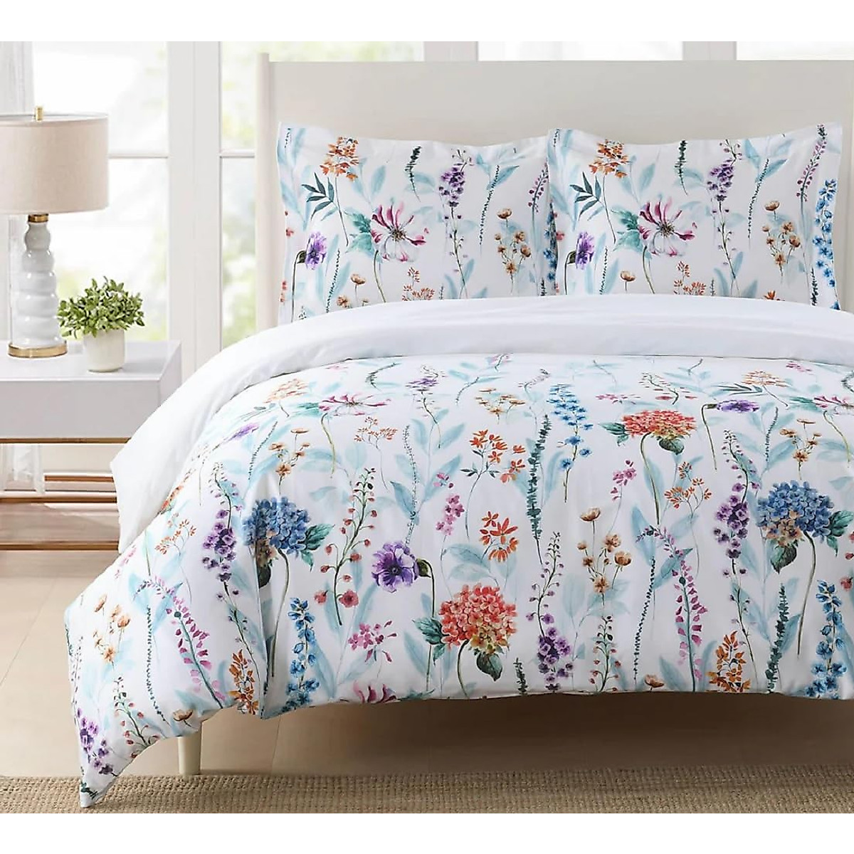 Royal Tradition 2pc 100% Cotton Duvet Cover Set (Twin/Twin XL) Thalia Floral Comforter Cover with Pillow Sham
