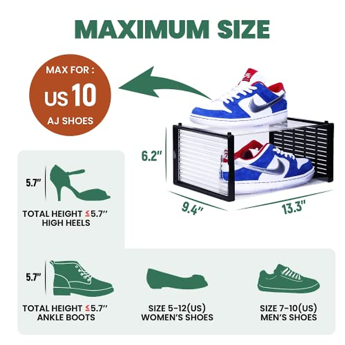 WALL QMER Clear Shoe Boxes, For AJ Shoes, 6 Pack, Stackable, Crystal Clear Shoe Storage, Easy to Assemble, Sturdy, Versatile Shoe Organizer