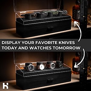 Watch & Pocket Knife Display Case – Switch Up Your Display with the Modular Pillars – Comes with Vegan Leather Padding and 4 Extra Pillars – The Combo Deck Pro – Lifetime Assarance Included