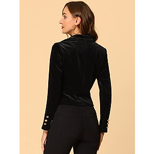 Allegra K Women's 1 Button Velvet Blazer Lapel Business Office Christmas Crop Suit Jacket Small Black