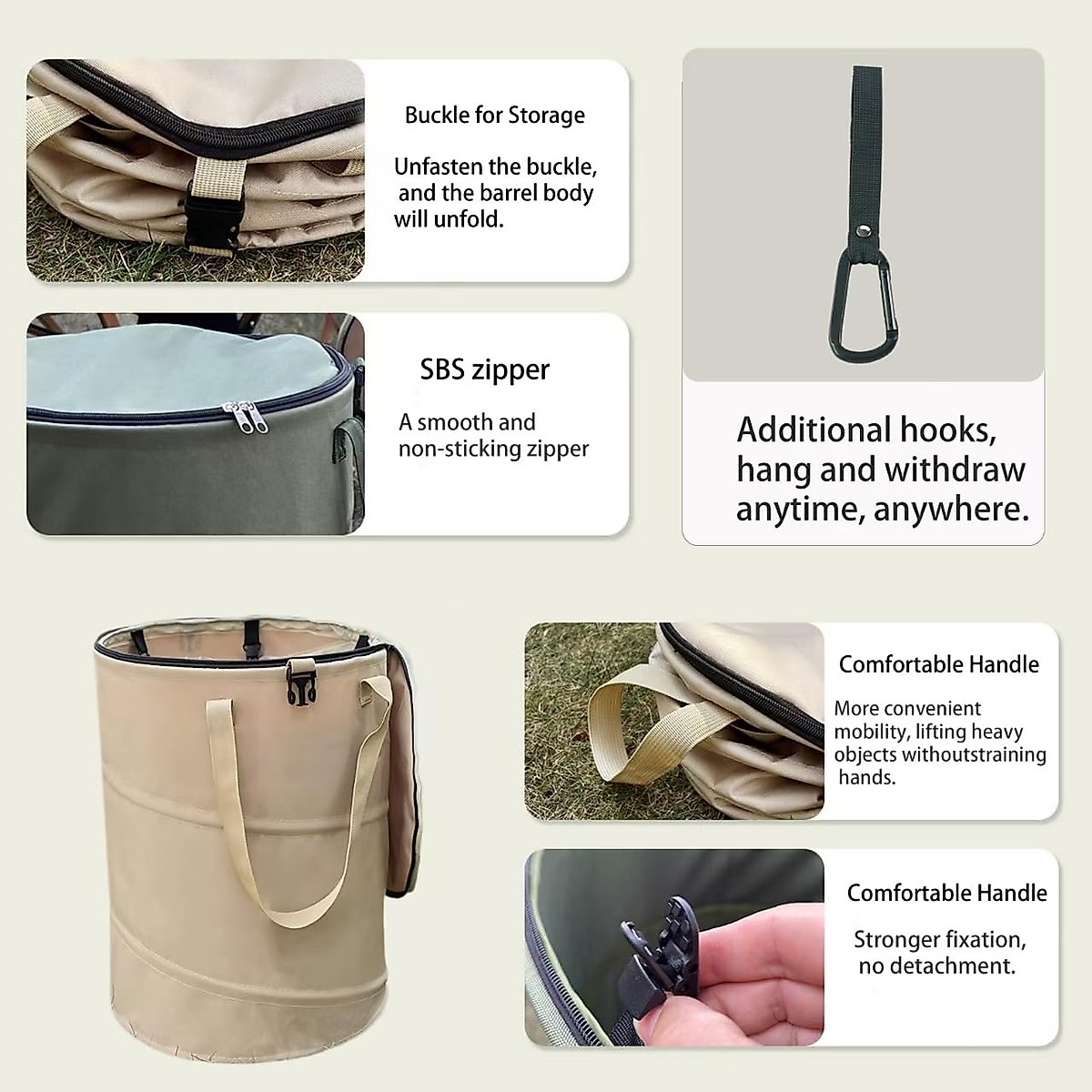 Leinoupt:Collapsible Trash can with lid,Foldable Camping Trash can,Pop-up Trash can with lid,Outdoor Trash can with lid,Clothes and Toys Recycle bin,Thickened, Solid, Durable,Attached Hook (Black)