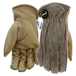 Miracle-Gro MG86006 Aqua Armor Cow Grain Palm Gloves - [1 Pair, Small/Medium] Women Gloves with Shirred Elastic
