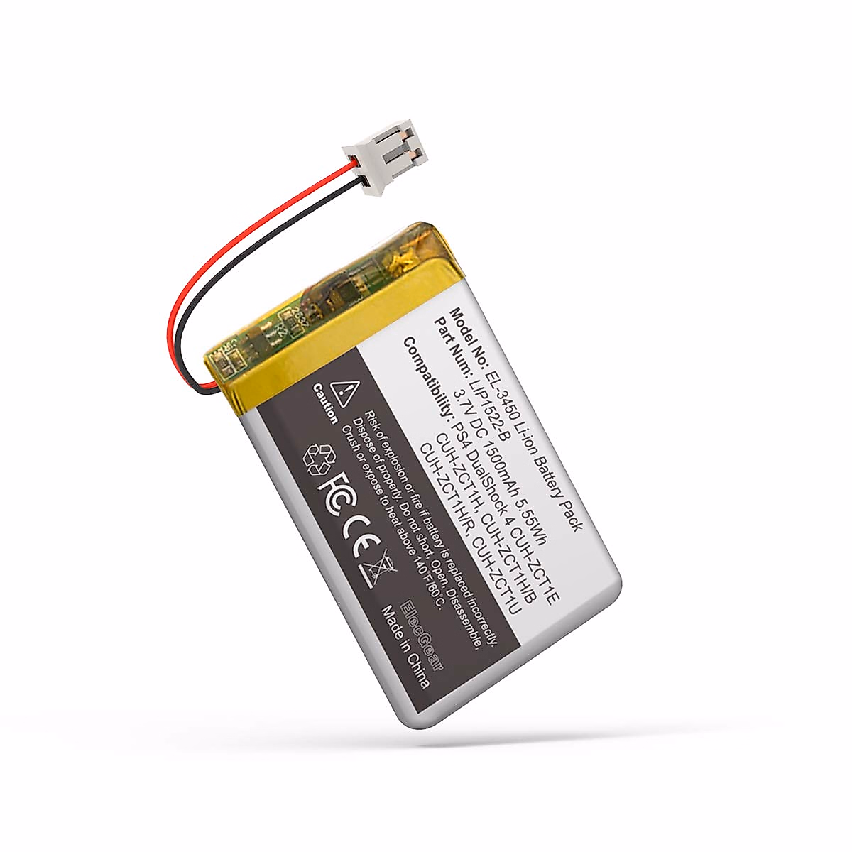 ElecGear 1PC Replacement Battery Pack for PS4 Controller V1-3, 1500mAh Li-ion Rechargeable Battery for PlayStation 4 DualShock CUH-ZCT1 Series LIP1522 with Big Plug, Repair Tool Kit Included