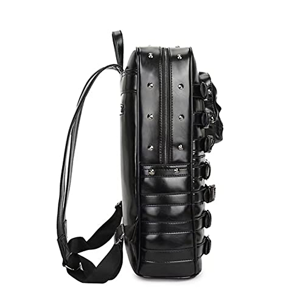 AMVIKS 3D Black Skull Backpack for Men,PU Leather Unisex Punk Style Travel Back Packs,Rivet Large Bags