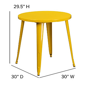 Flash Furniture Jeffrey Commercial Grade 30" Round Yellow Metal Indoor-Outdoor Table
