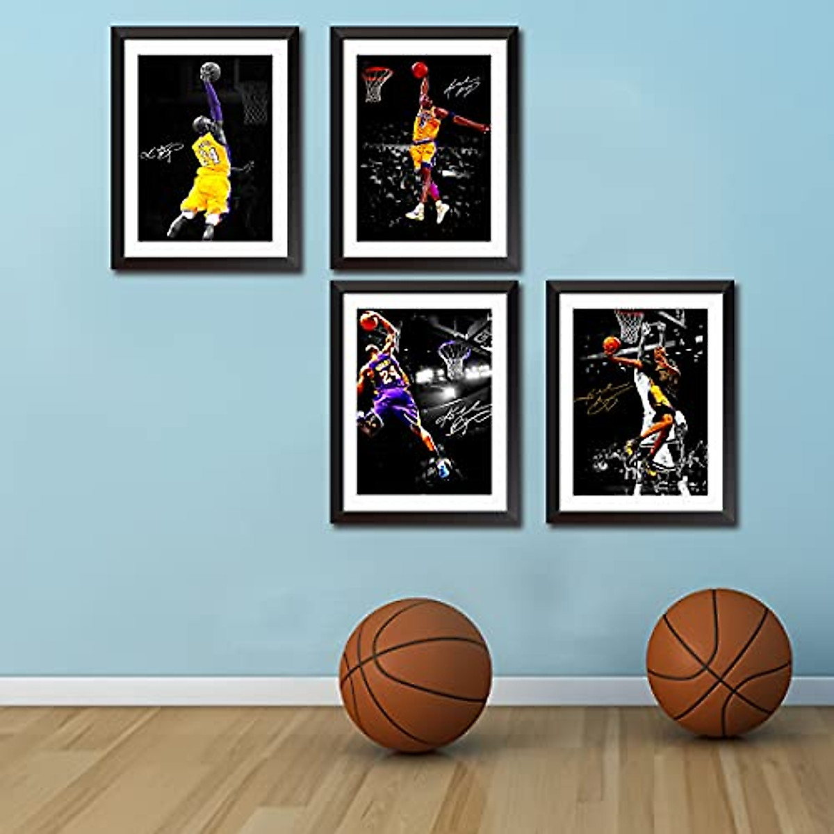 Cartstat Basketball Superstar Poster- Set of 4 Sport Canvas Wall Art 8x10inch Superstar Posters for Walls Decor for Bedroom Living Room Gym Office Great Gift LA Lakers Sports Basketball Fan UNFRAMED