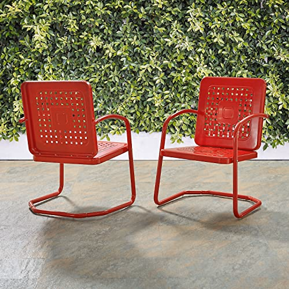 Crosley Furniture Bates 2-Piece Outdoor Chair Set, Retro Metal Patio Chairs for Dining, Porch, Deck, Balcony, Bright Red Gloss