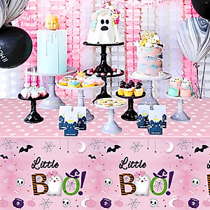 Haooryx 3 Pack Little Boo Table Covers Halloween Party Decoration Supplies, Plastic Rectangle Tablecloth Disposable Tablecover for Little Boo Theme Party Kids Birthday Baby Shower Decor, 108 x 54 Inch