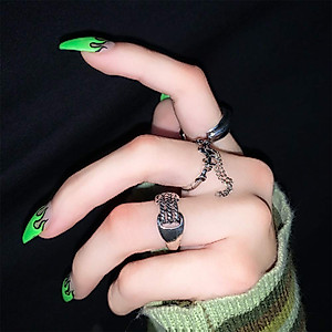 Aimimier Gothic Vintage Ring Set Half Open Cross Chain Belt Finger Ring Punk Stackable Knuckle Ring for Women or Men