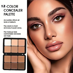 Carla Secret Makeup, Carla Secret Concealer Palette, Carla Secret Makeup Pallet, 12 Color Concealer Foundation Palette with Concealer Brush, Long-Wearing Coverage Makeup Palette (#01)