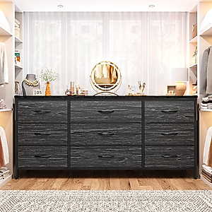 EnHomee Dresser TV Stand with 9 Drawers for 60'' TV Stand for Bedroom Long Dresser for Bedroom Wide Dressers & Chests of Drawers, Sturdy Metal Frame & Wood Top, Living Room, Closet, Charcoal Black