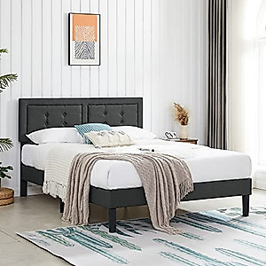 VECELO Full Size Platform Bed Frame with Height Adjustable Upholstered Headboard/Mattress Foundation/Strong Slat Support/No Box Spring Needed, Grey