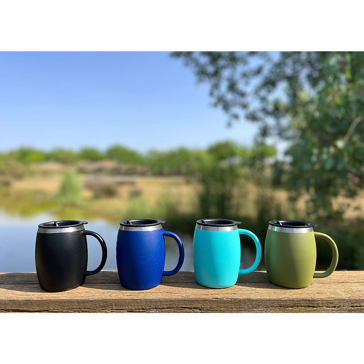 CHILLOUT LIFE Stainless Steel Insulated Coffee Mugs Set of 2 (14oz) – Double Wall Coffee Cups With Spill Resistant Lid & Strong Handle – Shatterproof Cups for Cold Drinks & Hot Beverages