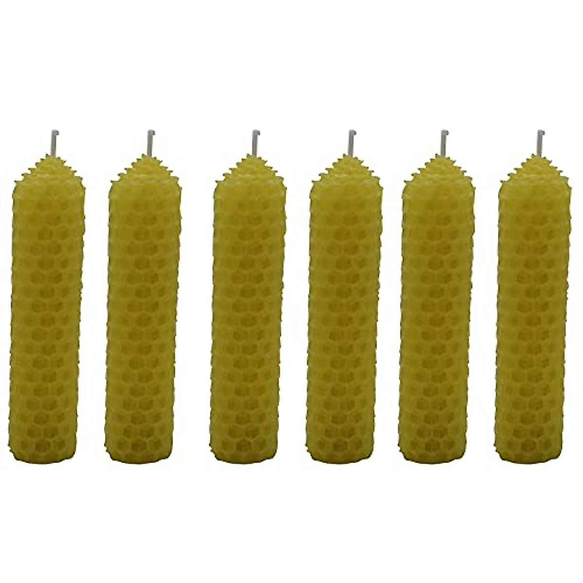 4 Inches 100% Pure Natural Handmade Beeswax Honeycomb Hand Rolled Unscented Tapers Candles (Yellow x 6, 0.9" x 4")