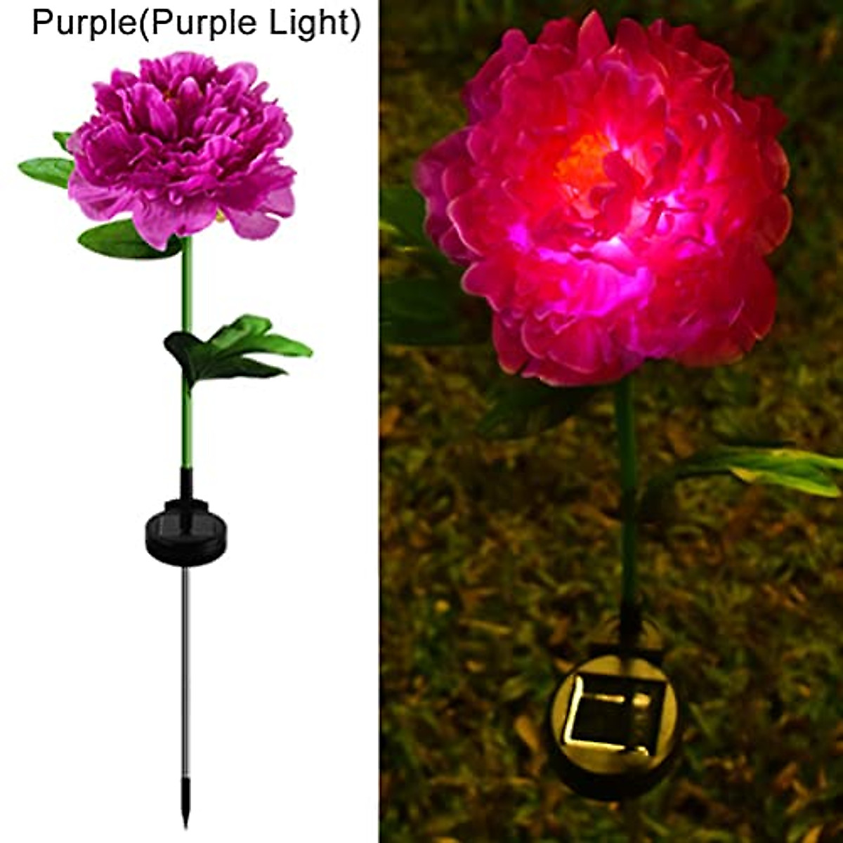 Aolyty Solar Flower Garden Lights, Single Head Solar Peony Light, Outdoor Decoration Solar Stake Lights, 2 Pack IP65 Waterproof LED Landscape Light for Pathway Walkway Patio Lawn Garden (Purple)