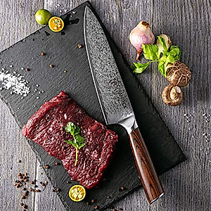 [8 Inch]Chef Knife,FANTECK Kitchen Knife Ultra Sharp Pro German High Carbon Stainless Steel Meat Sushi Fruit Vegetable Cutting Gyuto Cleaver Best Chef Knife[Gift Box]-Ergonomic Pakkawood Handle