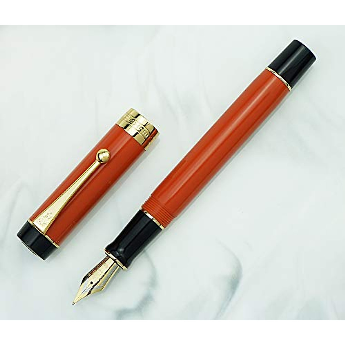 Jinhao 100 Resin Fountain Pen 18KGP Medium Nib 0.6mm with Golden Clip Writing Gift Pen (Orange-Red)