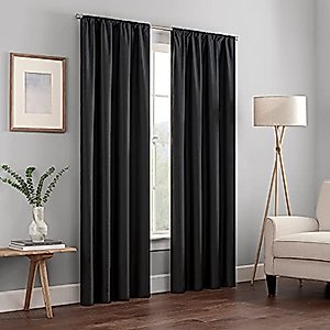 Eclipse Kendall Modern Blackout Thermal Rod Pocket Window Curtain for Bedroom or Living Room (1 Panel), 42 X 84, Black