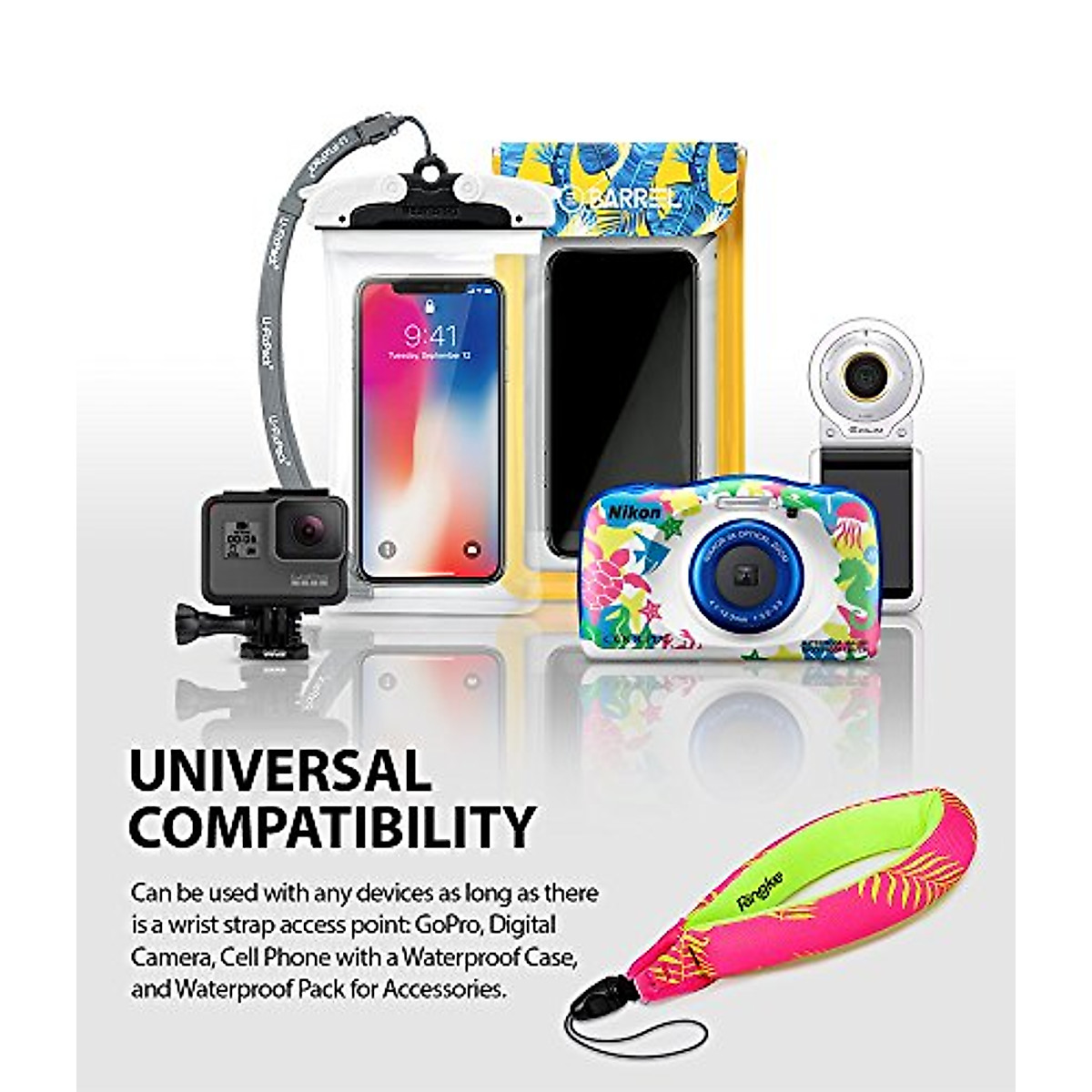 Ringke Waterproof Float Strap (2 Pack), Underwater Floating Strap, Wristband, Hand Grip, Lanyard Compatible with Camera, Phone, Key and Sunglasses (Palm Leaves & Navy Stripes)