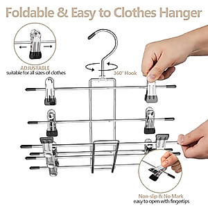 Hangers，Pants & Skirt Hangers Space Saving Hanging Closet Organizer and Storage，Clothes Hangers with 360° Swivel Hook，Upgrade Skirt Hangers with Clips-2Pack Closet Storage-Pant Hangers