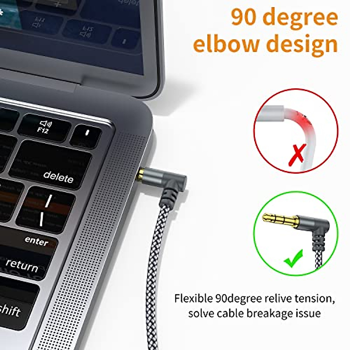 3.5mm to 2.5mm Aux Audio Cable (6.6FT), 90 Degree Right Cord Compatible with Bose 700 QuietComfort QC45 QC35II QC35 QC25 Noise Cancelling Headphones, JBL E45BT E55BT E65BTNC Bluetooth Earphone(Grey)