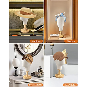 CHADWICK Wig Head Stand Mannequin Head Hat Display Stand Linen Wig Holder, Hat Rack Fabric Head, Canvas Dome + Detachable Wood Stand, Wig Display Model Head Wig Stand for Wigs, Hats, Caps, Headdress