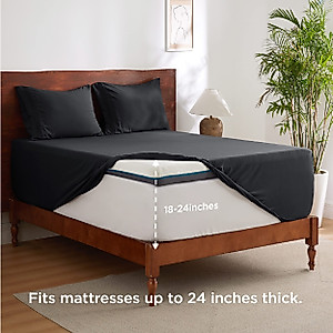 Bedsure Full Size Sheet Set Black Bundle Deep Pocket Full Size Sheet Set Fits Mattresses Up to 24" Thick