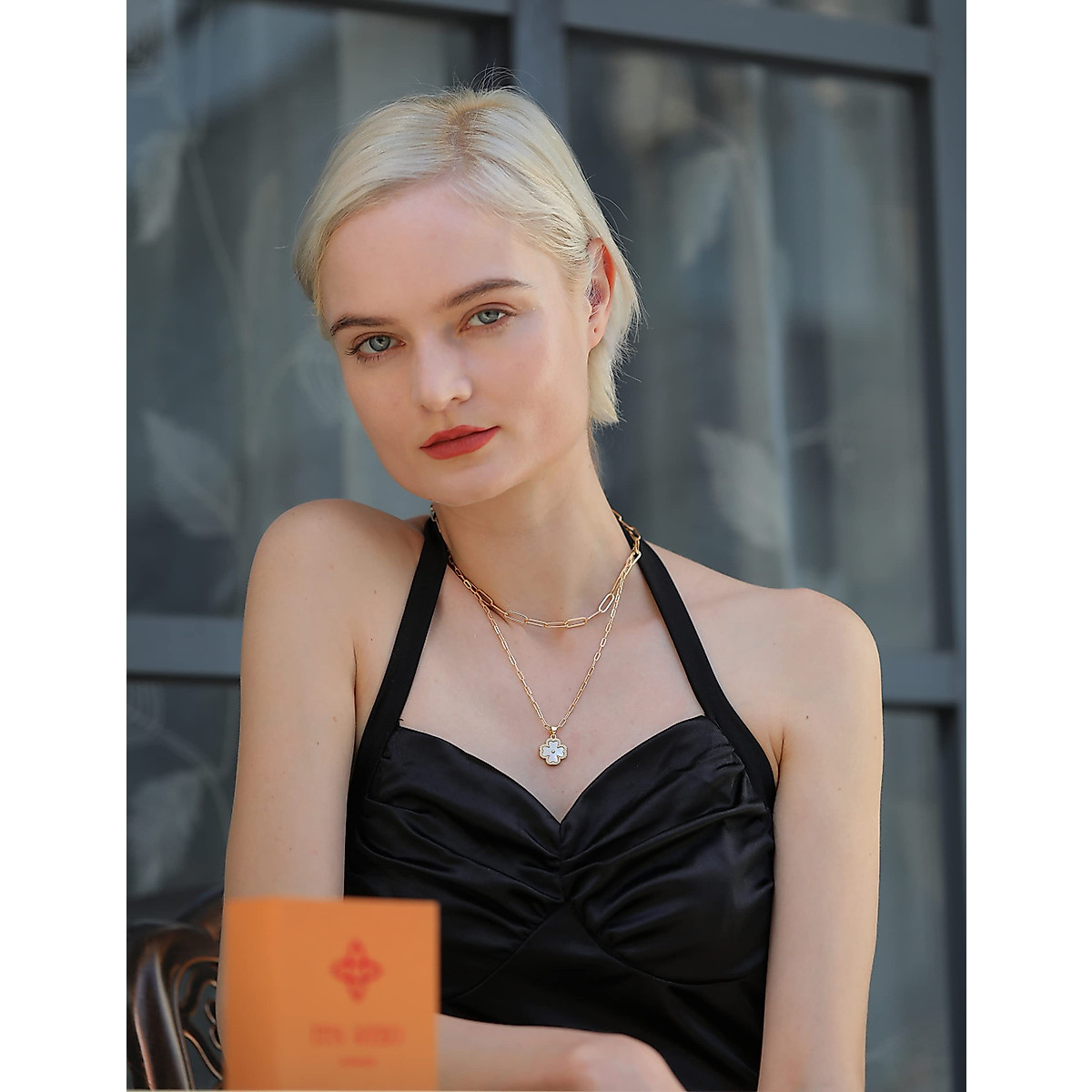 ITS4YEO Four Leaf Clover Pendant Necklace Double Layer Chain 14K Gold Plated Birthday Valentine's day Jewelry Gift for Women Wife