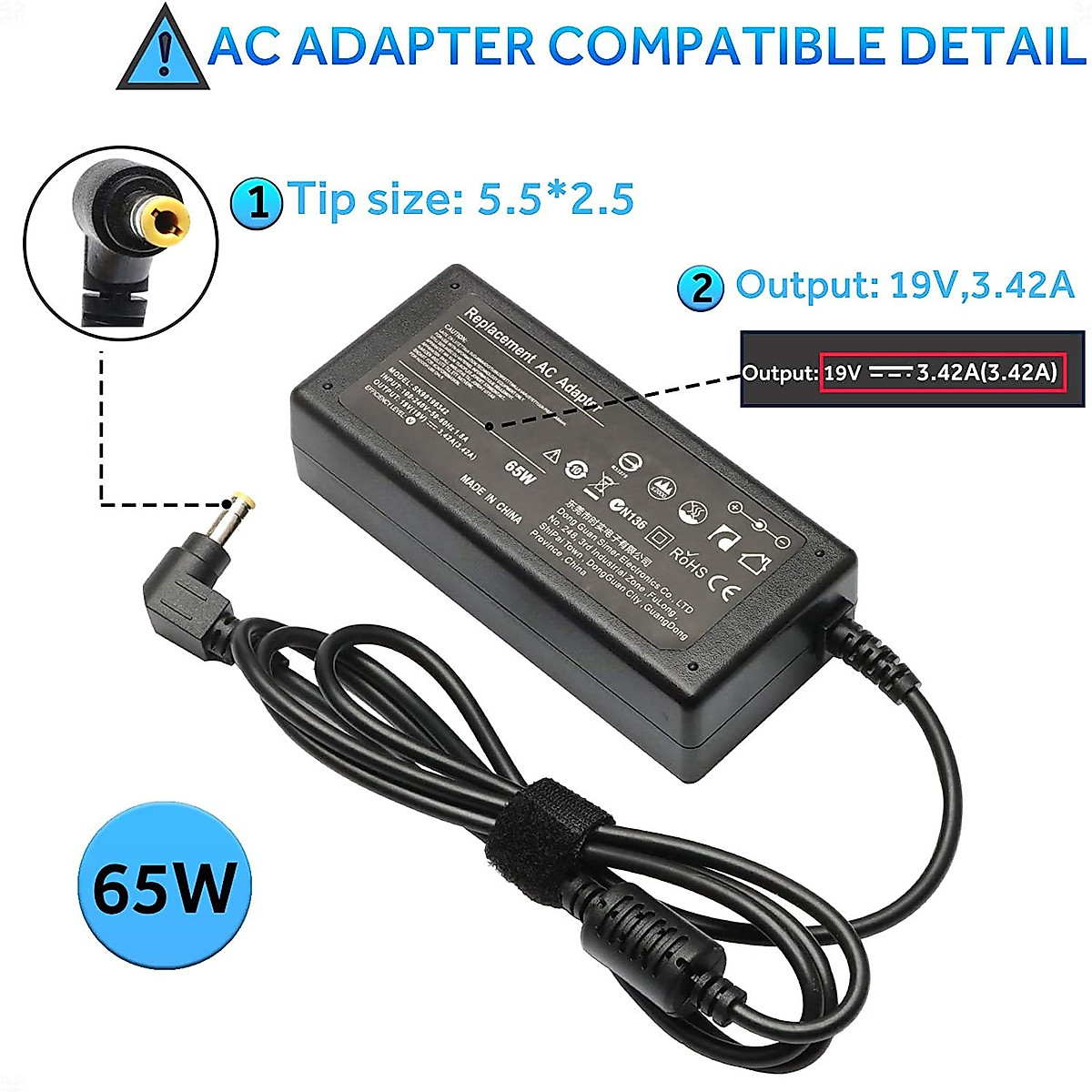 AC Adapter Charger for Toshiba Satellite Fusion 15 L55W-C5256, L55W-C5252; Toshiba Satellite Radius 11 L15W-B1208X.