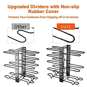 ZHOHO TANT Pots and Pans Organizer for Cabinet Upgraded Pots and Pans Organizer Rack for Kitchen Storage Larger Size Pot Lids Organizer rack with 8 Tiers & 3 DIY Methods(Black)