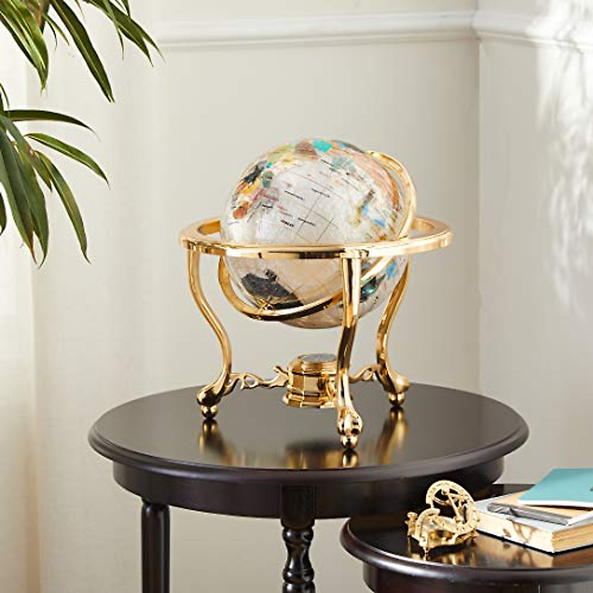 Uniquea Art 13-Inch Tall Pearl Ocean Table Top Gemstone World Globe with Gold Tripod