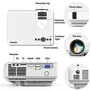 TENKER Native 1080P Projector, 7500L High Brightness Full HD Outdoor Movie Projector, 200" Giant Screen LCD Video Projector, Portable Mini Projector for Cartoon, Compatible w/Laptop/PC/DVD/TV