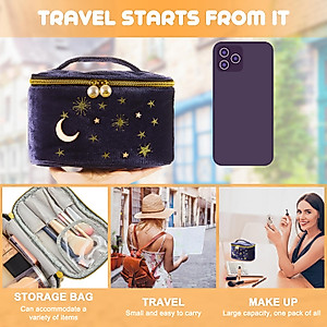 2 Pcs Velvet Makeup Bag Navy Moon Stars Sun Cosmetic Bag Handy Travel Starry Makeup Pouch with Tassels Portable Embroidered Pouch with Pearls Toiletry Wash Bag Cute Storage Bag Clutch Handbags Case