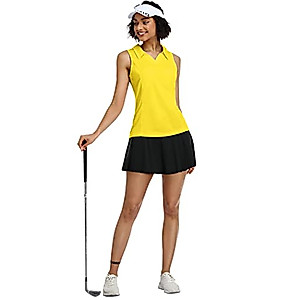 COOrun Women's Polo Shirt Sleeveless Golf Shirts Moisture Wicking Athletic Tennis Shirts Classic Tennis Tops,Yellow Medium