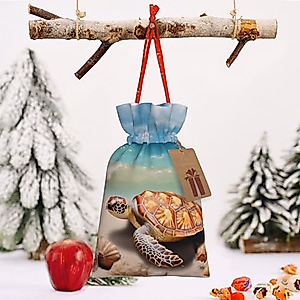 RLDOBOFE Christmas Gift Bags With Drawstring Sea Turtle Starfish Christmas Burlap Gift Bag Christmas Drawstring Bag for Halloween Xmas Candy Bags Reusable Xmas Present Bags for Party Decorations