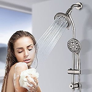 UCLIMAA Rainfall Shower Head with Handheld Shower Spray, with 26" Drill Free Adjustable Height Slider Bar, High Pressure Dual Shower Head Combo, 3-Way Diverter for Easy Reach, 5Ft Hose-Brushed Nickel